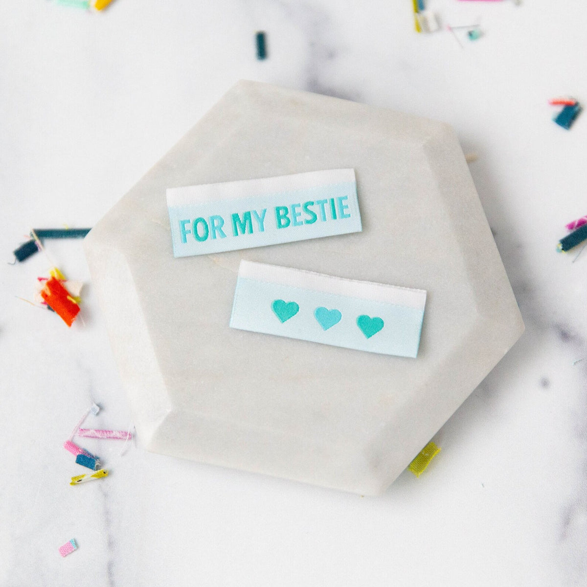 For My Bestie in Aqua - Pack of 8 Woven Sewing Labels – Pretty Little ...